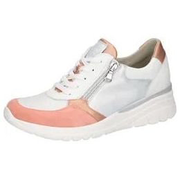 Waldl&auml;ufer Keilsneaker WALDL&Auml;UFER "H-CARLA Soft", Damen, Gr. 7 (40,5), wei&szlig;, melone, silberfarben, Nappaleder, Textil, Veloursleder, mehrfarbig, Schuhe, Schn&uuml;rschuh, Halbschuh, Freizeitschuh mit Kontrastbesatz