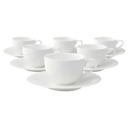 Villeroy & Boch Tasse VILLEROY & BOCH "Kaffeetassen mit Untertassen New Cottage Basic 150 ml 6er Set wei&szlig;", wei&szlig;, Porzellan, Trinkgef&auml;&szlig;e, Tasse
