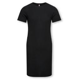 Jerseykleid KIDS Only "KOGVELA S/S DRESS VD ZA JRS", M&auml;dchen, Gr. 158/164, N-Gr, schwarz, Jersey, Obermaterial: 65% Polyester, 30% Viskose, 5% Elasthan, unifarben, figurbetont ca. Mitte Wade, Rundhals, abgesteppte Kante, Kleider Jerseykleid, aus gerippter Ware mit kurzem Arm
