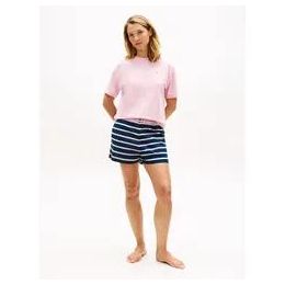 Pyjama "SS PRT PJ SHORT SET", Damen, Gr. M (38), bon. pink, breton navy, Jersey, Obermaterial: 100% Baumwolle, Tommy Hilfiger UNDERWEAR, Basic, Basic kurz, Rundhals, abgesteppt, Homewear-Sets Pyjama, mit Muster, Logo