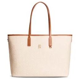 Tragetasche Tommy Hilfiger "TH MONOPLAY TOTE LE", Damen, Gr. B/H/T: 43cm x 27cm x 14cm, beige, braun, Leder, Lederimitat, Taschen, Damen Schultertasche, Henkeltasche, Shopper mit Allover-Print