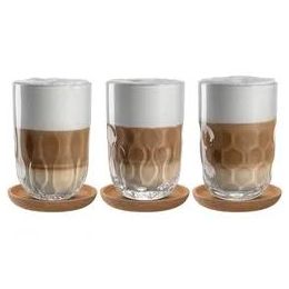 Latte-Macchiato-Glas Leonardo "Latte Macchiato-Set mit Untersetzer Gocce 390 ml 3er Set transparent", bunt (transparent), 6 tlg., Glas, Trinkgef&auml;&szlig;e, Latte-Macchiato-Glas
