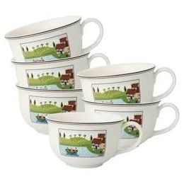 Villeroy & Boch Tasse VILLEROY & BOCH "Caf&eacute; au lait Obertassen Charm & Breakfast Design Naif 500 ml 6er Set wei&szlig;-bunt", bunt (wei&szlig;, bunt), Porzellan, Trinkgef&auml;&szlig;e, Tasse