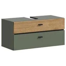 Waschbeckenunterschrank Welltime "VANN, Breite 75cm, h&auml;ngende, 2 Schubk&auml;sten, mit Siphonausschnitt", sage gr&uuml;n, evoke oak nachbildung, schwarz, B:75cm H:35cm T:35cm, FSC-zertifizierter Holzwerkstoff, Schr&auml;nke, Waschbeckenunterschrank, Waschtisch, Waschbeckenschrank, Kommode, Schrank, Badezimmer, Bad