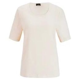Kurzarmshirt GOLDNER "Kurzgr&ouml;&szlig;e Braunes Halbarm-Oberteil", Damen, Gr. 22, beige (stein), Obermaterial: 76% Polyester PES. 20% Viskose CV. 4% Elasthan EL., gerade, Sonstiges, Shirts, Crash-Optik