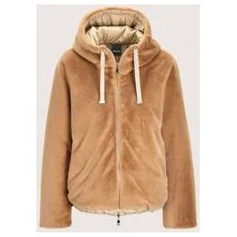 Madeleine Mode Kurzjacke MADELEINE "Wendejacke Webpelz-Mantel mit doppeltem Look", Damen, Gr. 44, beige (caramel), Obermaterial: 100% Polyester PES., Modern, Jacken Kurzjacke, Wendejacke, Webpelz, Kaputze