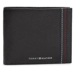 Geldb&ouml;rse Tommy Hilfiger "TH CENTRAL CC & COIN", Herren, schwarz, Leder, Strukturmuster, unifarben, Kleinlederwaren, Herren Geldbeutel, Portemonnaie mit Logoschriftzug und Kontrastnaht