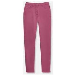 Madeleine Mode Regular-fit-Jeans MADELEINE "Jeans Mid Waist Skinny-Hose mit Fransen", Damen, Gr. 40, N + K Gr, lila (erika), Obermaterial: 92% Baumwolle CO. 6% Polyester PES. 2% Elasthan EL., Modern, normal, Jeans, mit Fransensaum