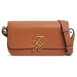 Umh&auml;ngetasche Tommy Hilfiger "TH SCRIPT FLAP CROSSOVER", Damen, Gr. B/H/T: 22,5cm x 12cm x 6cm, cognac, Leder, Taschen Umh&auml;ngetasche, Schultertasche, Handtasche, Mulitfach, Clutch mit Logo