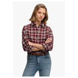 Karobluse Superdry "CHECK FLANNEL RELAXED SHIRT", Damen, Gr. M, bordeaux rot check, Web, Obermaterial: 100% Baumwolle, kariert, relaxed fit normal, Blusen Karobluse, Baumwolle, relaxed fit, aus weichem Flanell