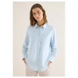 Langarmbluse Cecil, Damen, Gr. XXL (46), cloud blau, Web, 75% Baumwolle, 25% Modal, unifarben, klassisch normal, V-Ausschnitt, ausgestellter Saum, Blusen, mit gestreiftem Seersucker-Look