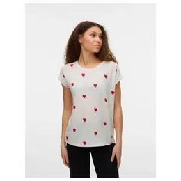 V&eacute;ro Moda Kurzarmshirt VERO MODA "VMAVA SS TOP MULTI AOP NOOS", Damen, Gr. M, snow wei&szlig; aop:rot salsa hearts, Jersey, Obermaterial: 95% Lyocell, 5% Elasthan, bedruckt, regular fit normal, Rundhals, Shirts, Materialmix, regular fit