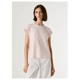 T-Shirt Pepe Jeans "BLOOM", Damen, Gr. L, pale pink, Single Jersey, Obermaterial: 100% Baumwolle, bedruckt, unifarben, slim fit h&uuml;ftlang, Rundhals, abgesteppte Kante, Shirts T-Shirt, im Slim Fit, Rundhals