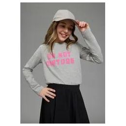 Langarmshirt Kidsworld "Cooler Spruch: DO NOT DISTURB - Nicht st&ouml;ren", M&auml;dchen, Gr. 140/146, graumeliert, Single Jersey, Obermaterial: 90% Baumwolle, 10% Viskose, bedruckt, Basic, Rundhals, Shirts Langarmshirt, modischer Stil, Langarm, bedruckte Optik mit Statements