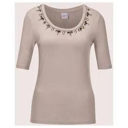Madeleine Mode Kurzarmshirt MADELEINE "Shirt Elegantes Oberteil mit Schmucksteinen", Damen, Gr. 38, beige (cappuccino), Obermaterial: 95% Viskose CV. 5% Elasthan EL., Modern, Shirts
