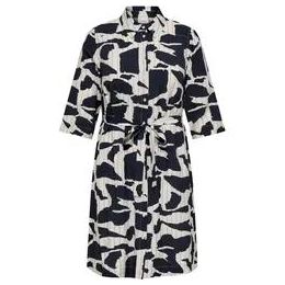 Sommerkleid Only CARMAKOMA "CARMISIA LIFE 3/4 BLK SHIRT DRESS WVN", Damen, Gr. 48, N-Gr, cloud dancer aop:graphic elements, Obermaterial: 83% Viskose, 17% Nylon, bedruckt, regular fit Midi, hoch geschlossener Ausschnitt, Kleider Sommerkleid