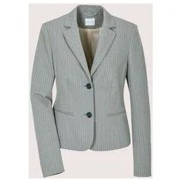 Madeleine Mode Jackenblazer MADELEINE "Blazer Kurzblazer mit Nadelstreifen", Damen, Gr. 36, blau (rauchblau, kiesel, goldfarben), Obermaterial: 64% Viskose CV. 24% Polyamid PA. 7% Polyester PES. 5% Elasthan EL., Modern, tailliert, Blazer, Streifenblazer mit Glanzefekt
