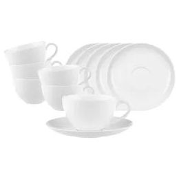 Villeroy & Boch Tasse VILLEROY & BOCH "Kaffeetasse mit Untertasse Anmut 6er Set 12er Set wei&szlig;", wei&szlig;, Porzellan, Trinkgef&auml;&szlig;e, Tasse