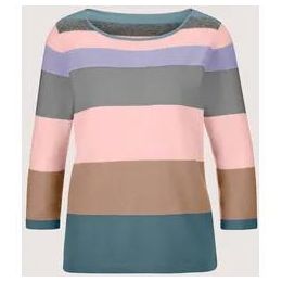 Madeleine Mode Longpullover MADELEINE "Kaschmirpullover Moderner Streifenpullover mit U-Boot-Ausschnitt", Damen, Gr. 48, rosa (puderros&eacute;, multicolor), Obermaterial: 100% Kaschmir WS., Modern, normal, U-Boot-Ausschnitt, Pullover Longpullover
