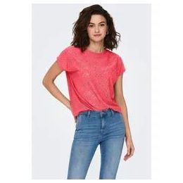 Kurzarmshirt Only "ONLSMILLA LIFE S/S TOP JRS NOOS", Damen, Gr. XL, sun kissed coral, Jersey, Obermaterial: 95% Polyester, 5% Elasthan, unifarben, regular fit normal, Rundhals, Shirts, regular fit, modisch, Single Jersey, Materialmix, Rundhals