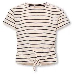 T-Shirt KIDS Only "KOGJANA SS STRIPED KNOT TOP JRS", M&auml;dchen, Gr. 122/128, tofu stripes:night sky, Jersey, Obermaterial: 86% Polyester, 14% Baumwolle, geringelt, gestreift, Basic kurz, Rundhals, Shirts T-Shirt, mit coolem Knotendetail