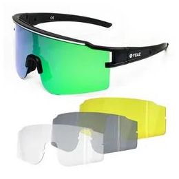 Sportbrille YEAZ "Sport-Sonnenbrille Wei&szlig;/Blau SUNTHRILL Set", Damen, schwarz (schwarz, gr&uuml;n), Sonnenbrillen