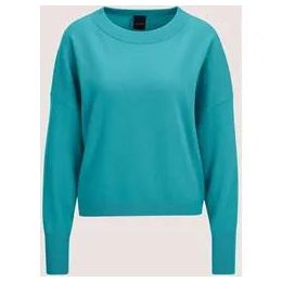 Madeleine Mode Longpullover MADELEINE "Strickpullover Kaschmir Pullover mit Rundhalsausschnitt", Damen, Gr. 44/46, blau (aqua), Obermaterial: 90% Schurwolle WV. 10% Kaschmir WS., Modern, normal, Pullover Longpullover, Oversized Look