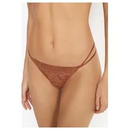 String LSCN BY LASCANA, Damen, Gr. 44/46, 1 Stk., hell braun, Spitze, Obermaterial: 87% Nylon, 13% Elasthan, unifarben, figurbetont, Unterhosen String, aus bl&auml;ttriger Spitze