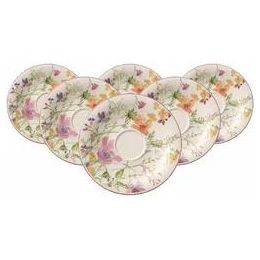 Villeroy & Boch Untertasse VILLEROY & BOCH "Fr&uuml;hst&uuml;cksuntertassen Mariefleur Basic &oslash; 19 cm 6er Set bunt", bunt, L:19cm, Speiseteller
