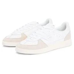 Tommy Hilfiger Plateausneaker TOMMY JEANS "THE GREENWICH EDGE LEATHER", Herren, Gr. 36, wei&szlig;, beige, Leder, unifarben mit Farbeinsatz, Schuhe Plateausneaker, Freizeitschuh, Halbschuh, Schn&uuml;rschuh mit goldfarbenem Logoschriftzug