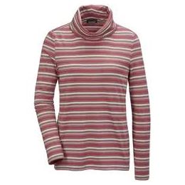 Longpullover GOLDNER "Kratzfreies Ringelshirt mit soften Glanzgarnen", Damen, Gr. 46, rosa (rosenholz, geringelt), Obermaterial: 80% Viskose CV. 17% metallisierte Fasern MTF. 3% Elasthan EL., Rollkragen, Sonstiges, Pullover Longpullover, Materialmischung mit weichen Glanzgarnen