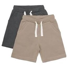 Sweatshorts Minymo "Sweatshorts MIBasic 53 -Sweat short (2-pack)", M&auml;dchen, Gr. 140, N-Gr, braun (fossil), Obermaterial: 100% Baumwolle CO., Hosen Sweatshorts