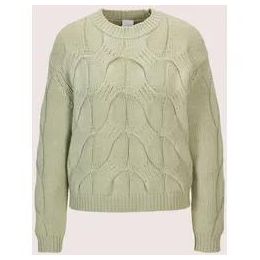 Madeleine Mode Longpullover MADELEINE "Strickpullover Moderner Wollpullover mit Zopfmuster", Damen, Gr. 40/42, gr&uuml;n (salbei), Obermaterial: 90% Schurwolle WV. 10% Wolle mw., Modern, Pullover Longpullover, Allover-Zopfmuster