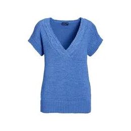 Rundhalspullover GOLDNER "Kurzgr&ouml;&szlig;e Trageangenehmer Pullunder mit modischem Ausschnitt", Damen, Gr. 20, blau (jeansblau), Obermaterial: 60% Polyester PES. 40% Baumwolle CO., V-Ausschnitt, keine/nicht relevant, Pullover Rundhalspullover, Modischer Ausschnitt