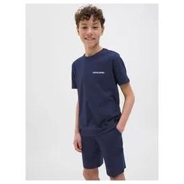 Jack & Jones T-Shirt JACK & JONES JUNIOR "JACEVEREST SS TEE AND SHORTS SET W JNR", Jungen, Gr. 176, navy blazer pack:navy blazer shorts, Single Jersey, Obermaterial: 60% Baumwolle, 40% Polyester, bedruckt, regular fit normal, Rundhals, Shirts T-Shirt