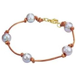 Lederarmband Valero Pearls "VP860", grau, Armb&auml;nder, Damen, Silber 925 (Sterlingsilber), Lederarmband, mit S&uuml;&szlig;wasser-Zuchtperlen
