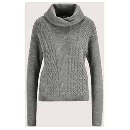 Madeleine Mode Longpullover MADELEINE "Strickpullover Stilvoller Viskosepullover mit Capuchon-Kragen", Damen, Gr. 34, grau (graphit, melange), Obermaterial: 59% Polyacryl PAN. 34% Viskose CV. 7% Elasthan EL., Modern, Rollkragen, Pullover Longpullover, mit Zopfmuster