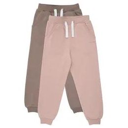 Sweathose Minymo "Sweathose MIGirls 2 Pack", M&auml;dchen, Gr. 110, N-Gr, braun (fossil), Obermaterial: 60% Baumwolle CO. 40% Polyester PES., Hosen Sweathose