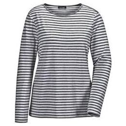Longpullover GOLDNER "Jerseyshirt im Streifen-Look", Damen, Gr. 50, blau (marine, cremewei&szlig;, geringelt), Obermaterial: 92% Viskose CV. 8% Elasthan EL., U-Boot-Ausschnitt, Sonstiges, Pullover Longpullover, Ohne