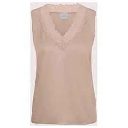 Madeleine Mode Tr&auml;gertop MADELEINE "Top Lingerie-Top aus Seidensatin", Damen, Gr. 48, beige, Obermaterial: 92% Seide silk. 8% Elasthan EL., Modern, normal, V-Ausschnitt, Tops Tr&auml;gertop, edle Spitze am Ausschnitt