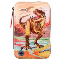 Buntstift Depesche "3-Fach Federtasche LED Dino World 20 x 13 cm khaki", Kinder, gr&uuml;n (khaki), Kunststoff, Stifte