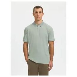 Poloshirt Selected "SLHFAVE STRUCTURE SS POLO NOOS", Herren, Gr. XL, aqua gray, Jersey, Obermaterial: 45% Polyester, 41% Baumwolle, 14% Elasthan, unifarben, regular fit, Shirts