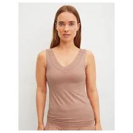 Tanktop Calida "Natural Comfort Lace", Damen, Gr. S (40/42), timeless taupe, Single Jersey, Obermaterial: 92% Baumwolle, 8% Elasthan, normal h&uuml;ftbedeckend, V-Ausschnitt, Tops Tanktop, elastisch, V-Ausschnitt, weiche Spitze, breite Tr&auml;ger
