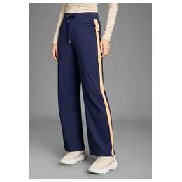 Jerseyhose Laura Scott, Damen, Gr. 46, N-Gr, dunkelblau, Interlock, Obermaterial: 95% Baumwolle, 5% Elasthan, unifarben mit Farbeinsatz, ausgestellt, Hosen Jerseyhose, ausgestellte Passform, innenliegender Gummizug am Bund