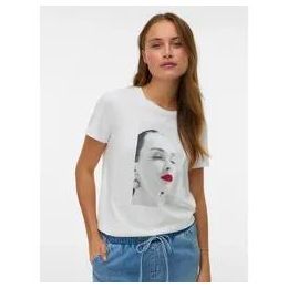 V&eacute;ro Moda Kurzarmshirt VERO MODA "VMJAMAICA S/S T-SHIRT JRS BTQ", Damen, Gr. S, snow wei&szlig; print:lips rhinestones, Jersey, Obermaterial: 100% Baumwolle, bedruckt, normal, Rundhals, Shirts, Baumwolle