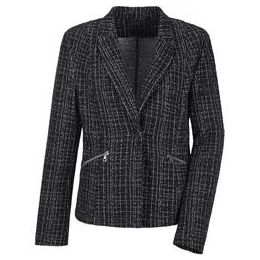 Jackenblazer GOLDNER "Kurzgr&ouml;&szlig;e Eleganter Baumwollblazer, Karomuster", Damen, Gr. 23, schwarz (schwarz, gemustert), Obermaterial: 93% Baumwolle CO. 7% metallisierte Fasern MTF., Blazer, RV Taschen
