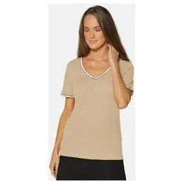 Madeleine Mode Kurzarmshirt MADELEINE "Shirt Kurzarm-Shirt aus Leinen", Damen, Gr. 36, beige (natur, multicolor), Obermaterial: 100% Leinen LI., Modern, figurumspielend, V-Ausschnitt, Shirts