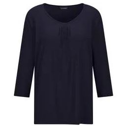 Kurzarmshirt GOLDNER "Viskose-Oberteil mit Halbarm", Damen, Gr. 44, blau (marine), Obermaterial: 95% Viskose CV. 5% Elasthan EL., Modisch, Shirts, Falten