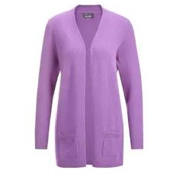 Strickjacke GOLDNER "Kurzgr&ouml;&szlig;e Langarm Feinstrick-Cardigan", Damen, Gr. 25, lila (violett), Obermaterial: 100% Kaschmir WS., figurumspielend, eng Rippe, Strickjacken Strickjacke, Ohne
