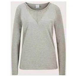 Madeleine Mode Langarmshirt MADELEINE "Sweatshirt Glamour&ouml;ser Pullover, Strassakzente", Damen, Gr. 42, grau (silbergrau, melange), Obermaterial: 95% Baumwolle CO. 5% Elasthan EL., Modern, Shirts Langarmshirt, Shirt mit extravaganter Kettendekoration